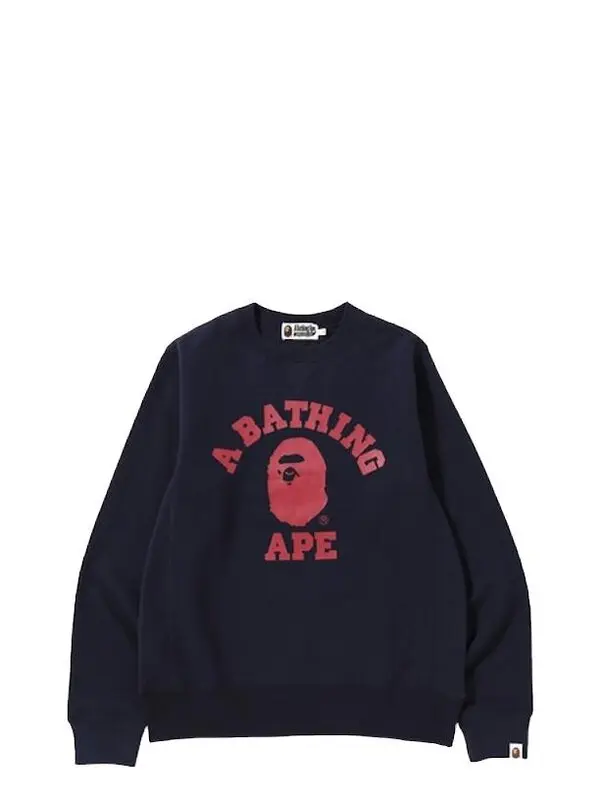 BAPE College Heavy Weight Crewneck Sweatshirt - Navy Blue