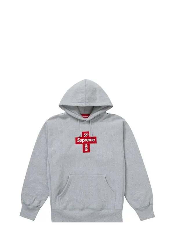Supreme Cross Box Logo Hooded Sweatshirt - Heather Grey