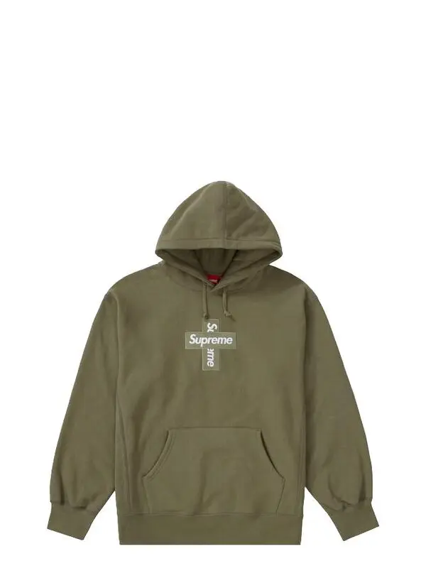 Supreme Cross Box Logo Hooded Sweatshirt - Light Olive
