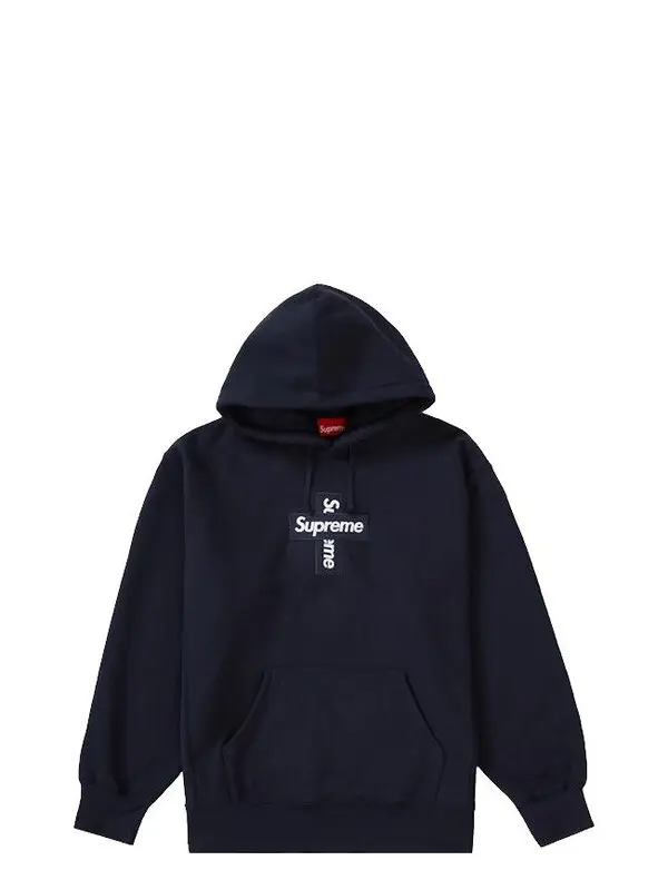 Supreme Cross Box Logo Hooded Sweatshirt - Navy Blue