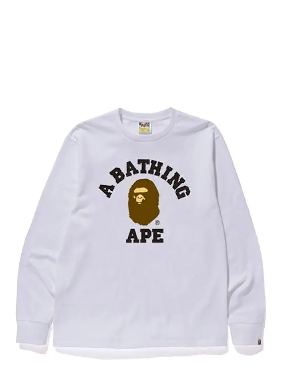 A BATHING APE College Long Sleeve Tee Shirt - White