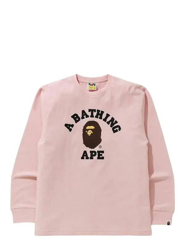 A BATHING APE College Long Sleeve Tee Shirt - Pink