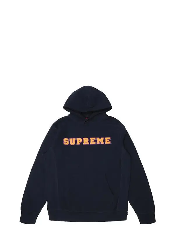 Supreme Cord Collegiate Logo Hooded Sweatshirt - Navy Blue