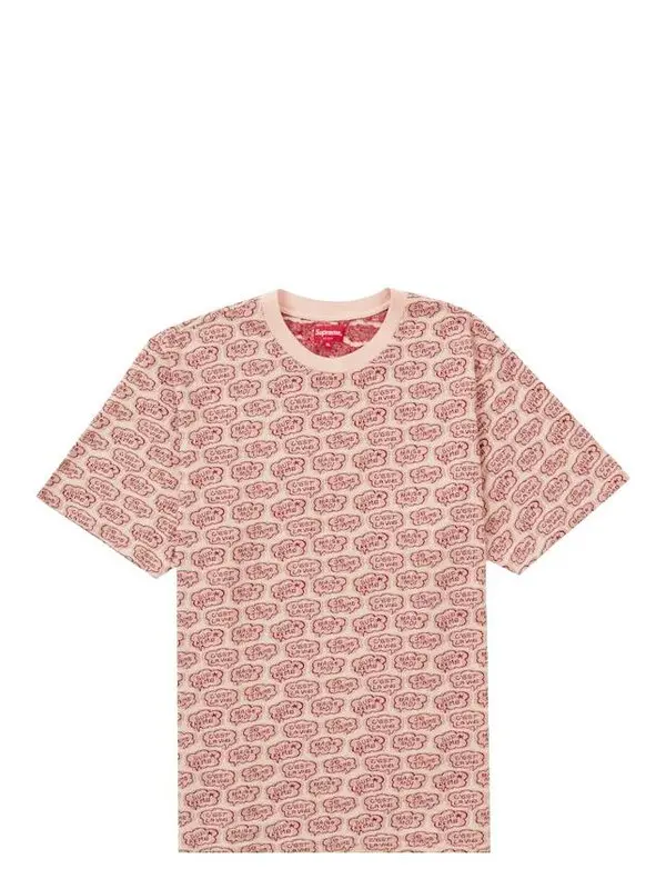 Supreme Word Bubble Jacquard Short Sleeve Top - Peach