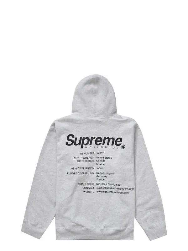 Supreme Worldwide Hooded Sweatshirt - Ash Grey
