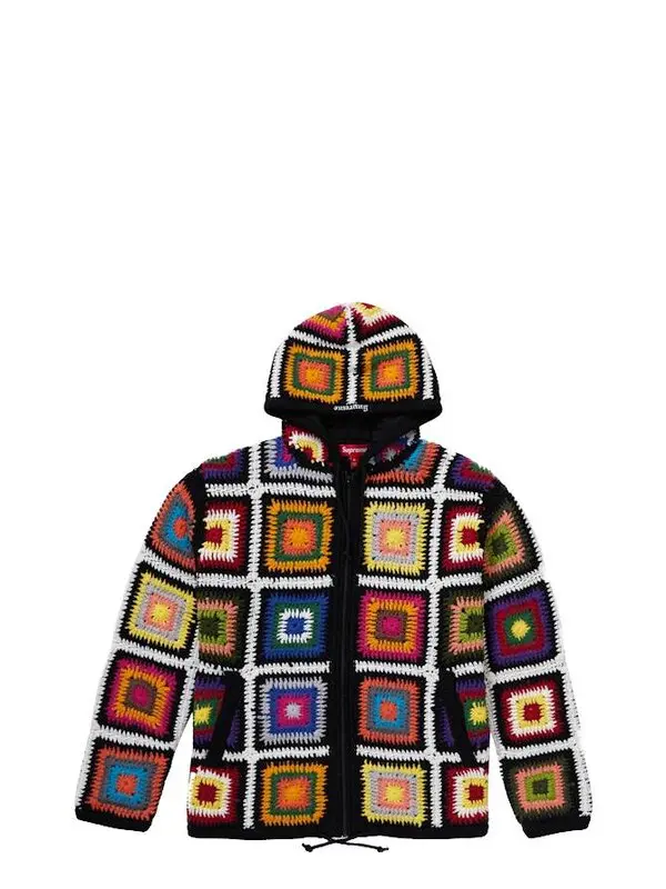 Supreme Crochet Hooded Zip Up Sweater - Multicolor