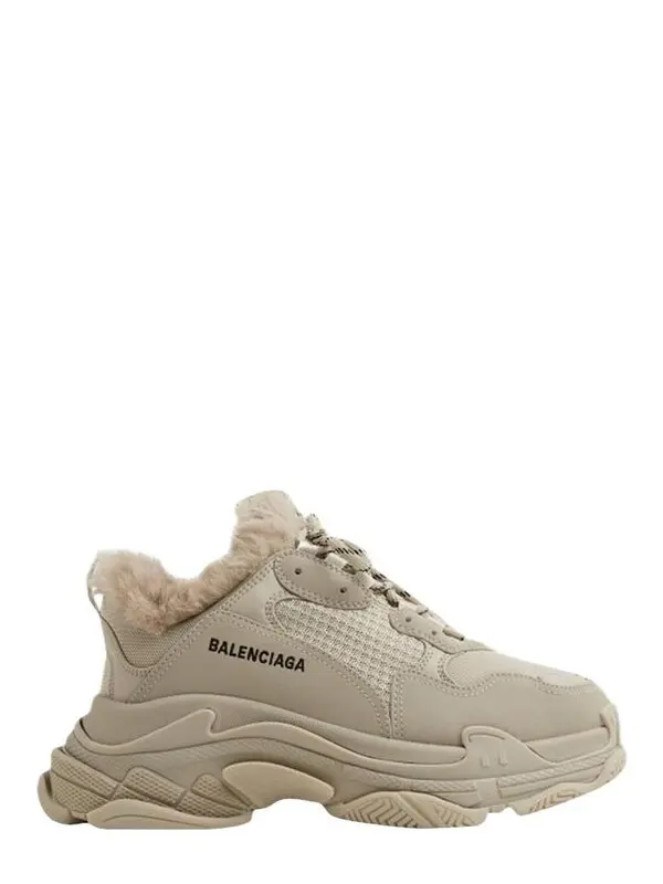 Balenciaga Triple S Fake Fur Sneakers - Beige/black