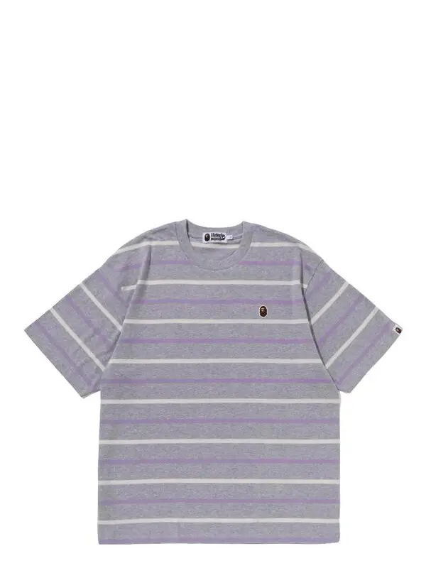 A BATHING APE Ape Head One Point Stripe Tee Shirt - Gray