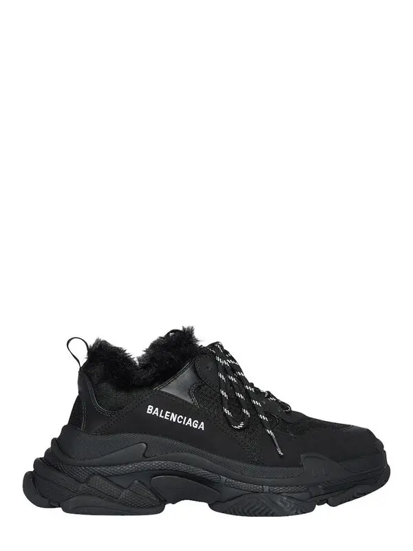 Balenciaga Triple S Fake Fur Sneakers - Black