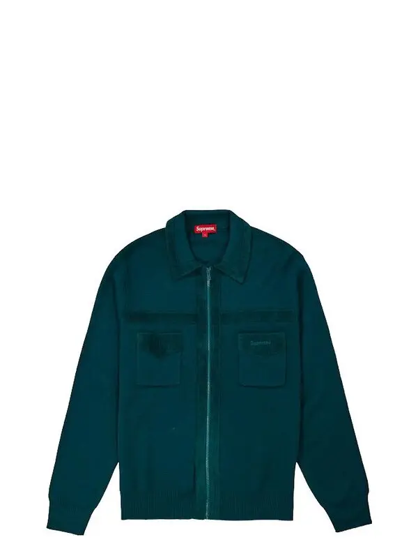 Supreme Corduroy Detailed Zip Sweater - Teal