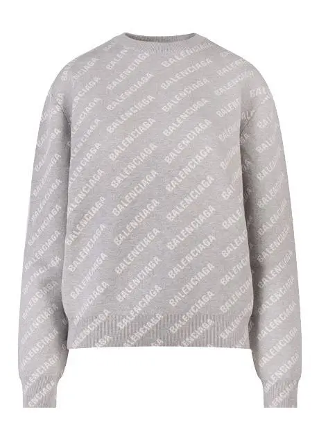 Balenciaga Allover Logo Motif Sweater - Grey