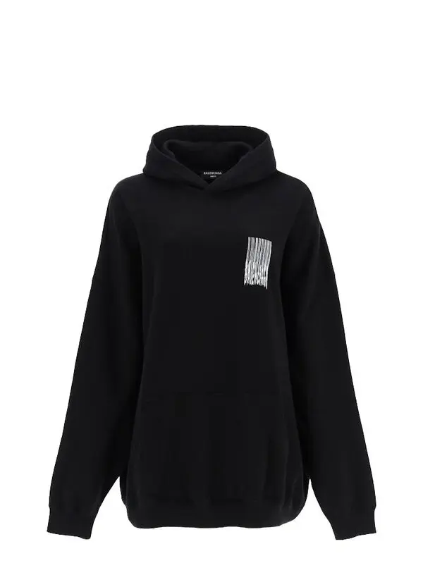 Balenciaga Barcode Logo Cotton Hoodie - Black