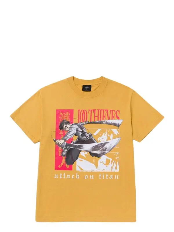 100 THIEVES X Attack On Titan Levi Vs Kenny T-shirt - Gold