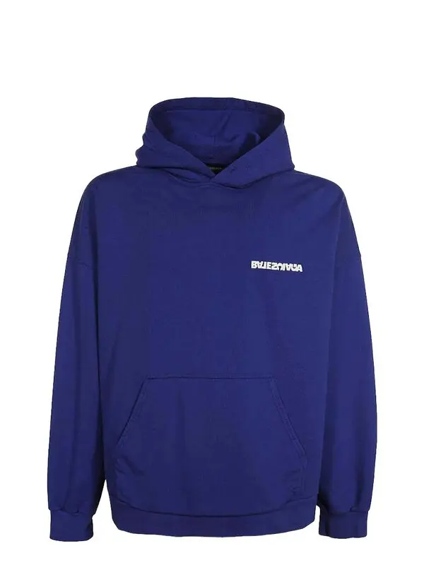 Balenciaga Wide Fit Logo Hoodie - Blue