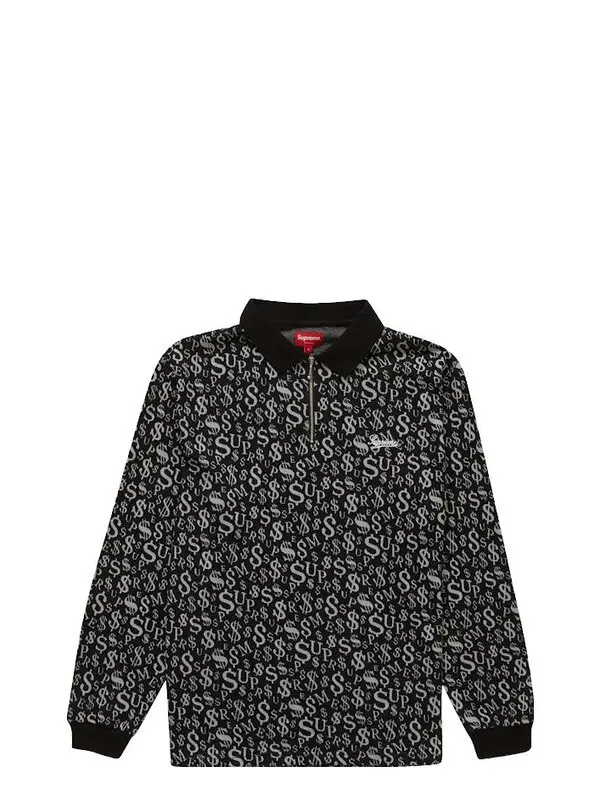 Supreme Currency Jacquard Zip Long Sleeve Polo - Black