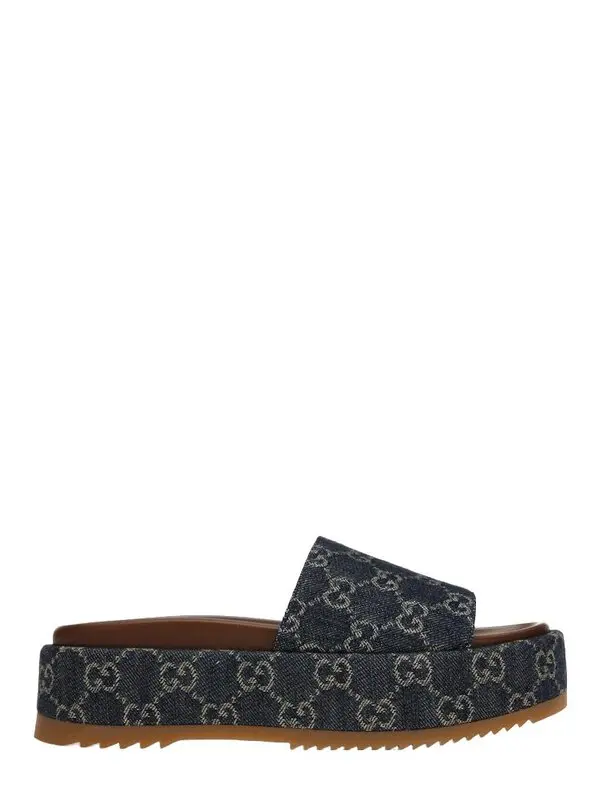Gucci Angelina Platform 55 Mm Sandal - Dark Blue/ivory/gg Jacquard