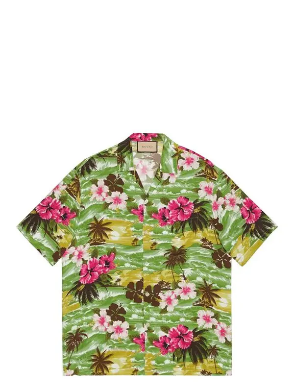 Gucci Printed Bowling Shirt - Green/fuchsia