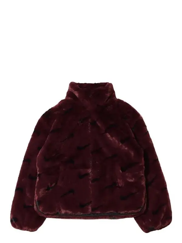 Nike Printed Faux Fur Jacket - Burgundy Crush