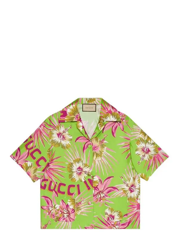 Gucci Printed Silk Bowling Shirt - Green/pink