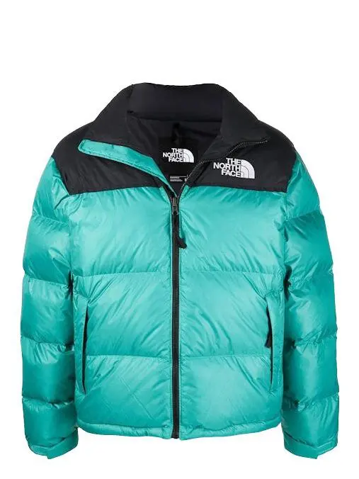 The North Face Logo-print Puffer Jacket - Black/green/white