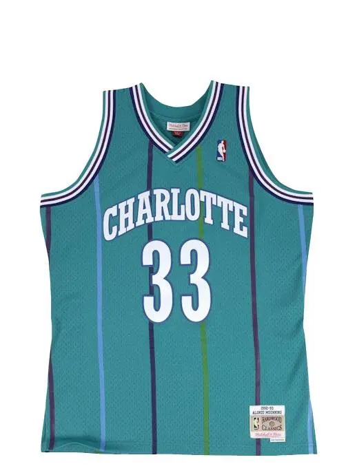 Mitchell & Ness Charlotte Hornets Alonzo Mourning 1992-93 Swingman Road Jersey - Teal