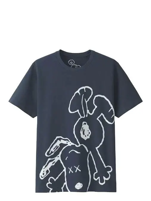 KAWS X Uniqlo X Peanuts Snoopy Falling Tee Shirt - Navy Blue