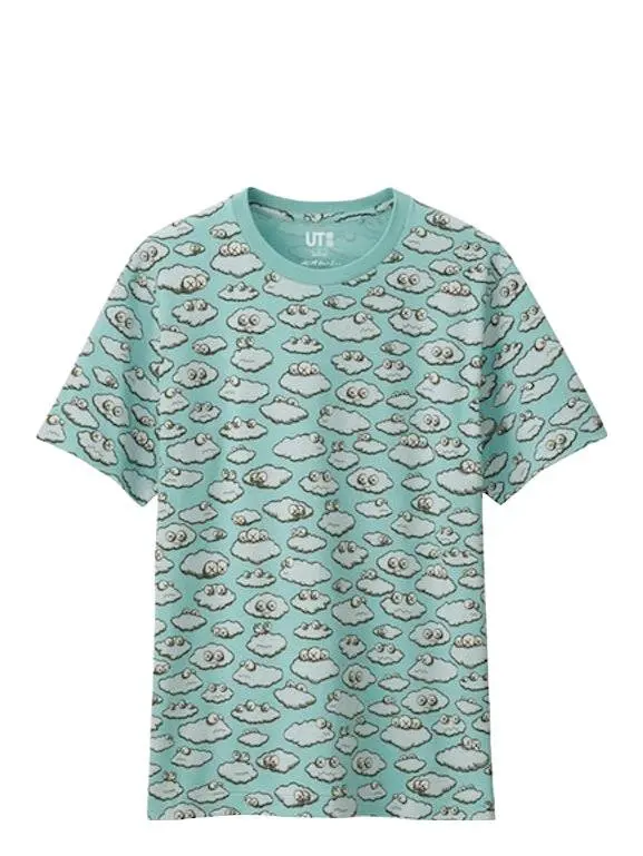 KAWS X Uniqlo All Over Clouds Tee Shirt - Light Blue