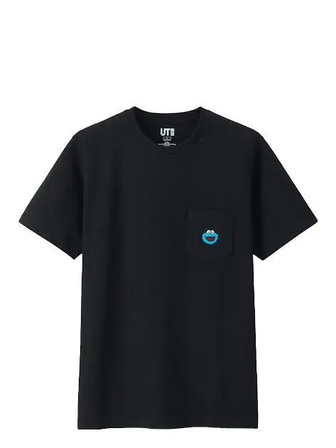 KAWS X Uniqlo X Sesame Street Cookie Monster Pocket T-shirt - Black
