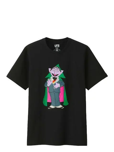KAWS X Uniqlo X Sesame Street Count Von Count Tee Shirt - Black