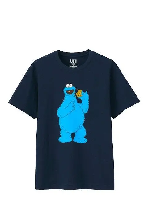 KAWS X Uniqlo X Sesame Street Cookie Monster Tee Shirt - Navy Blue