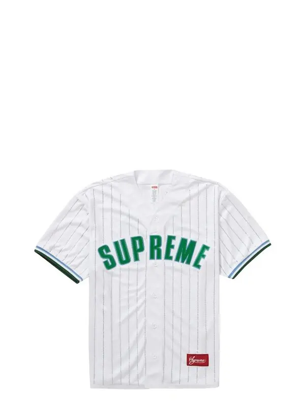 Supreme Rhinestone Stripe Baseball Jersey - White