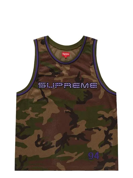Supreme Rhinestone Basketball Jersey - Woodland Camo