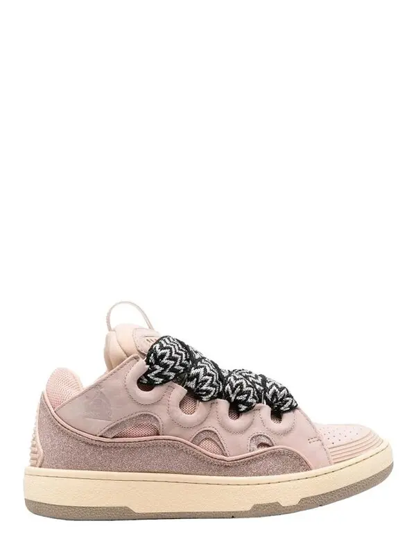 LANVIN Leather Curb Glitter Sneakers - Pale Pink/black/white