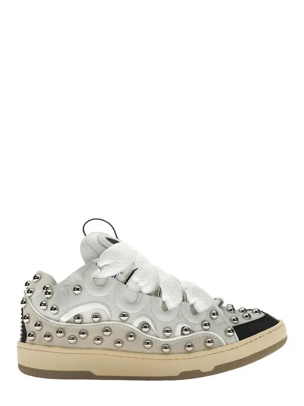 LANVIN Studded Leather Curb Sneakers - White