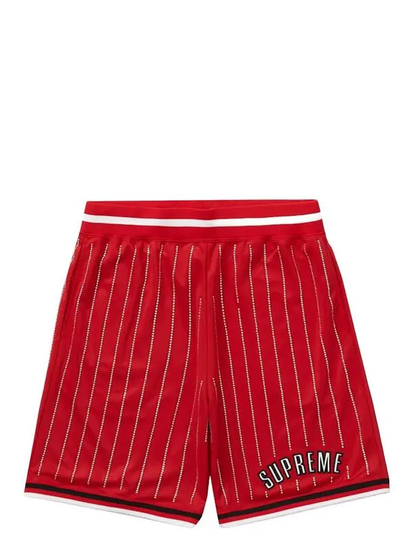 Supreme Rhinestone Stripe Basketball Short - Red