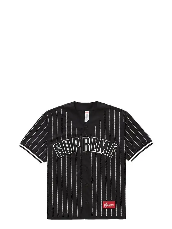 Supreme Rhinestone Stripe Baseball Jersey - Black