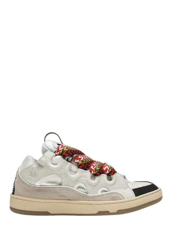LANVIN Leather Curb Sneakers - White/ivory/black
