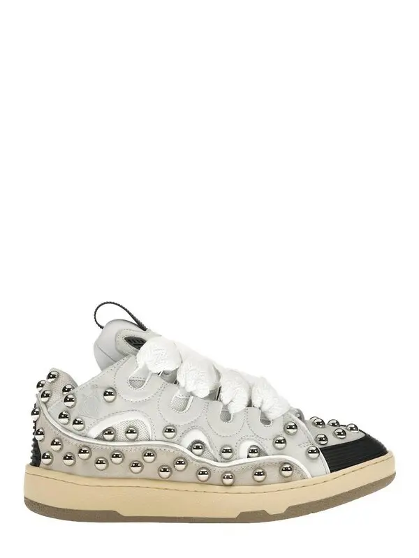 LANVIN Studded Leather Curb Sneakers - White