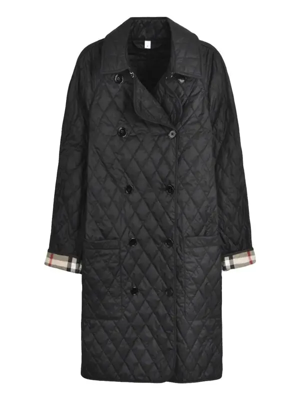Burberry Tything Diamond Quilted Long Jacket - Black