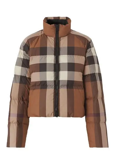 Burberry Check Cropped Puffer Jacket - Dark Birch Brown