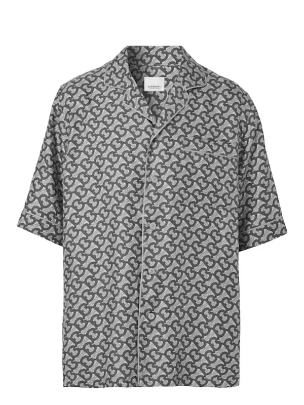 Burberry Tb Monogram Print Silk Shirt - Grey