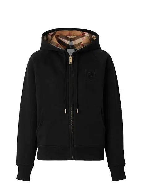 Burberry Letter Graphic Cotton Blend Zip Hoodie - Black