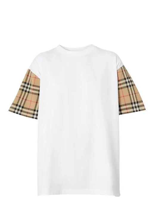 Burberry Vintage Check Sleeve Cotton Oversized T-shirt - White/archive Beige