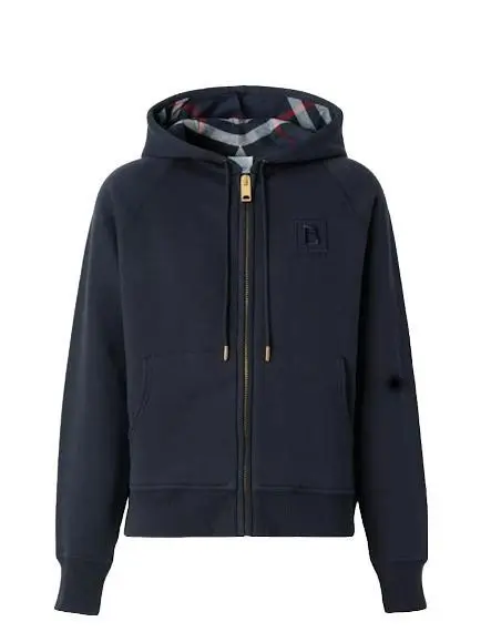 Burberry Letter Graphic Cotton Blend Zip Hoodie - Navy Blue