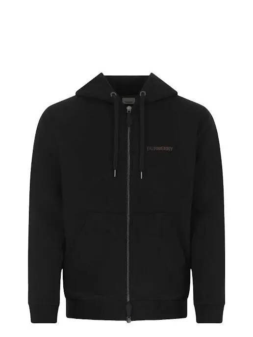 Burberry Stretch Cotton Logo Print Zip-up Hoodie - Black