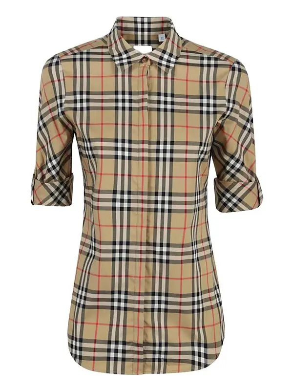 Burberry Check Stretch Cotton Twill Shirt - Archive Beige