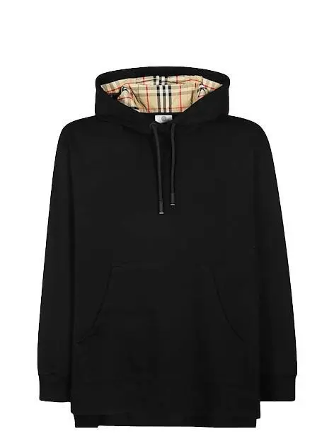 Burberry Stepped Hem Oversized Cotton Hoodie - Black/archive Beige