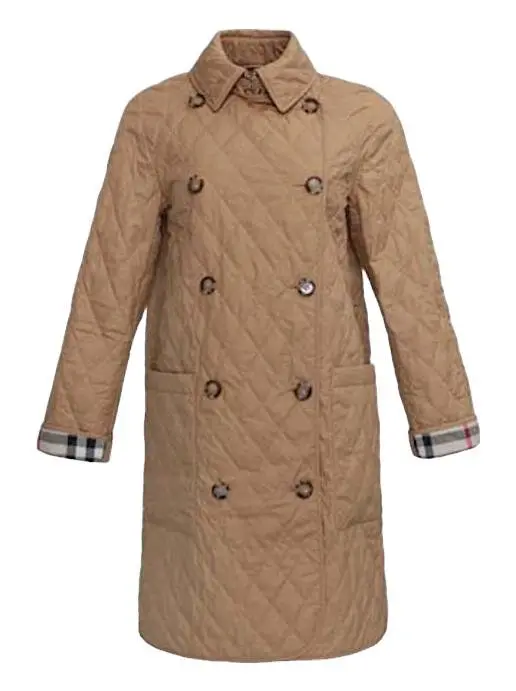 Burberry Tything Diamond Quilted Long Jacket - Beige