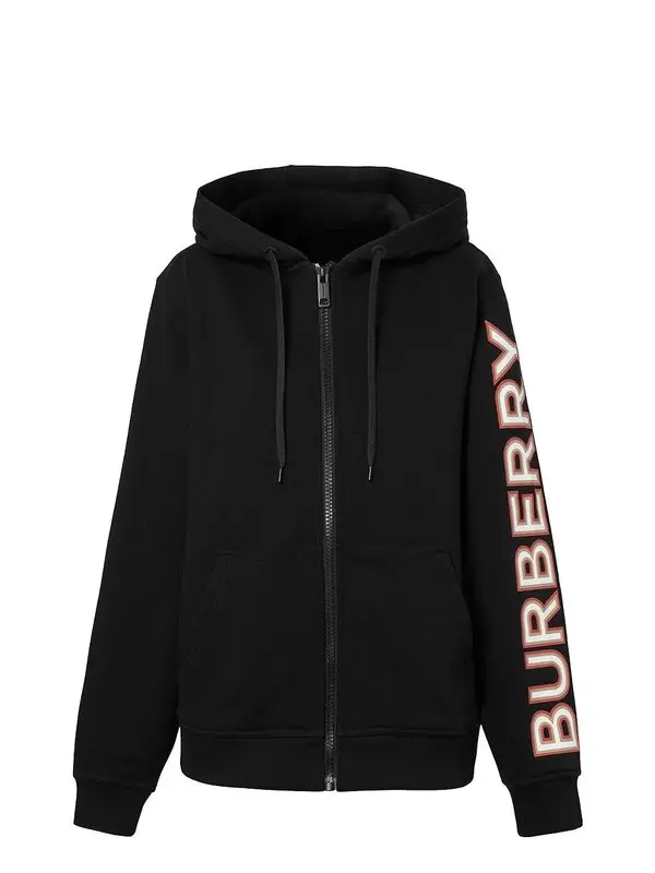 Burberry Logo Print Zip-up Hoodie - Black