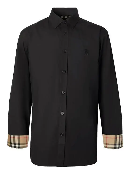 Burberry Slim Fit Monogram Motif Stretch Cotton Poplin Shirt - Black
